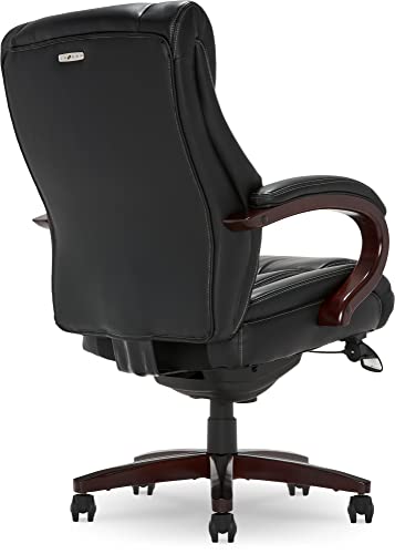 La-Z-Boy Bellamy Executive Office Chair with Memory Foam Cushions, Solid Wood Arms and Base, Waterfall Seat Edge, Bon, Black