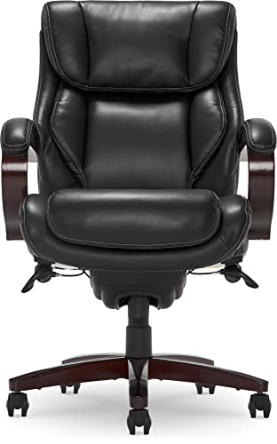 La-Z-Boy Bellamy Executive Office Chair with Memory Foam Cushions, Solid Wood Arms and Base, Waterfall Seat Edge, Bon, Black