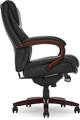 La-Z-Boy Bellamy Executive Office Chair with Memory Foam Cushions, Solid Wood Arms and Base, Waterfall Seat Edge, Bon, Black