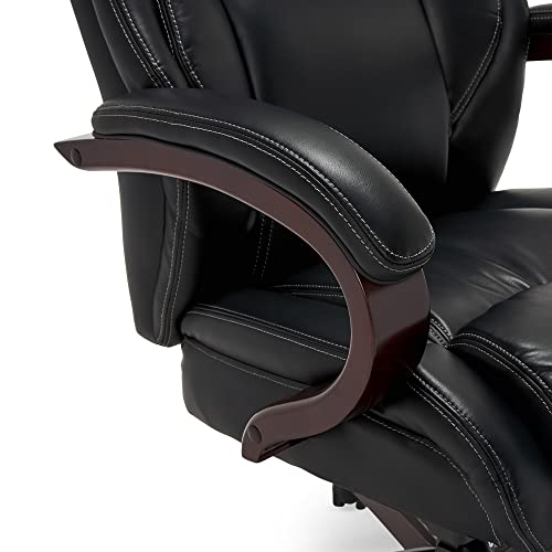 La-Z-Boy Bellamy Executive Office Chair with Memory Foam Cushions, Solid Wood Arms and Base, Waterfall Seat Edge, Bon, Black