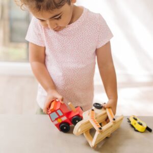 Melissa & Doug Wooden Emergency Vehicle Carrier Truck With 1 Truck and 4 Rescue Vehicles