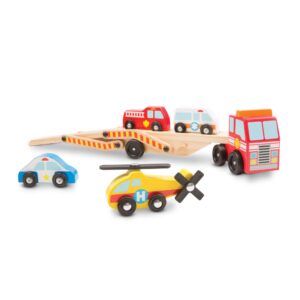 Melissa & Doug Wooden Emergency Vehicle Carrier Truck With 1 Truck and 4 Rescue Vehicles