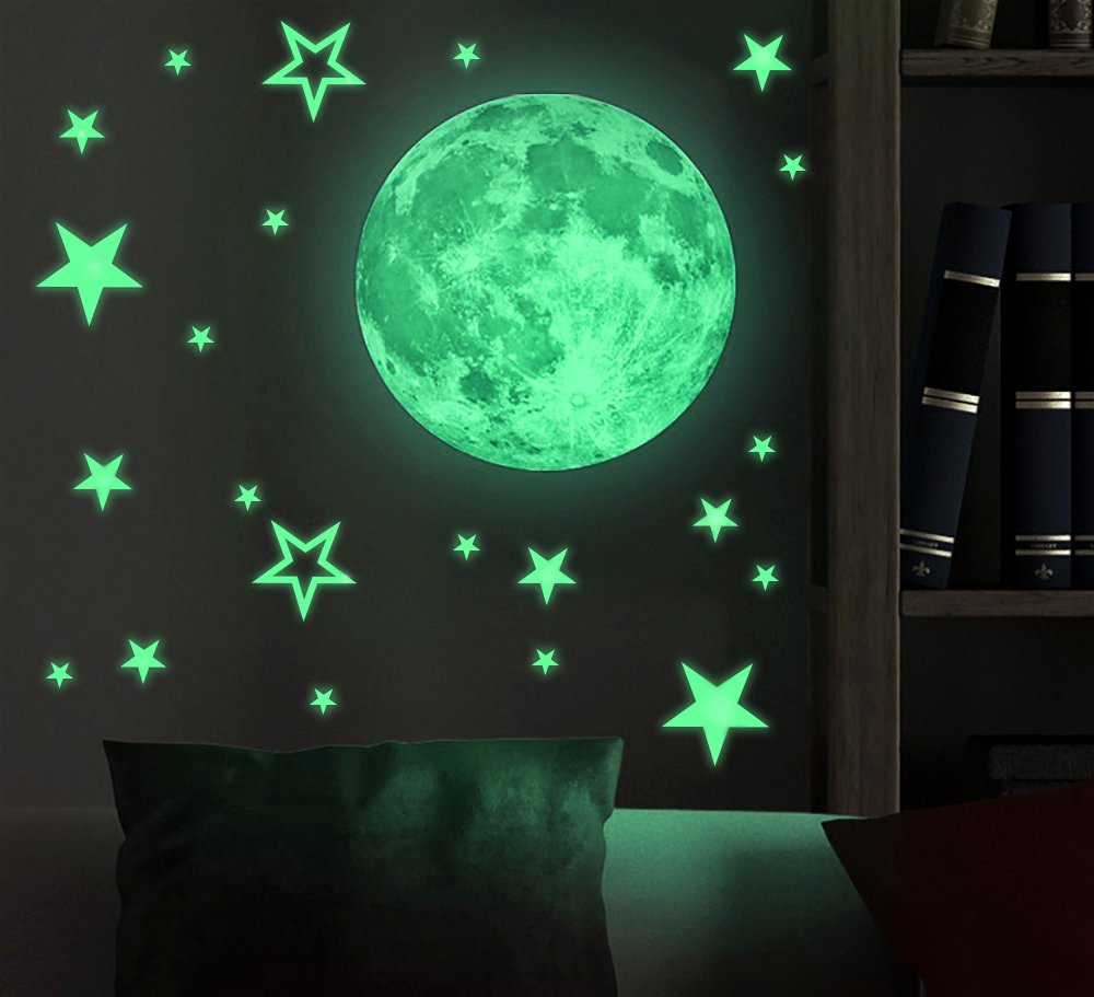 Marsway Kids Removable Moon Stars Glow in The Dark Sticker Night Luminous Room Wall Decal Stickers