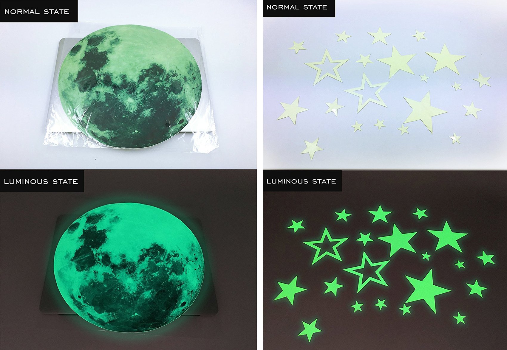 Marsway Kids Removable Moon Stars Glow in The Dark Sticker Night Luminous Room Wall Decal Stickers