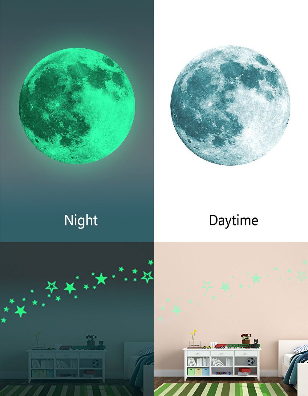 Marsway Kids Removable Moon Stars Glow in The Dark Sticker Night Luminous Room Wall Decal Stickers