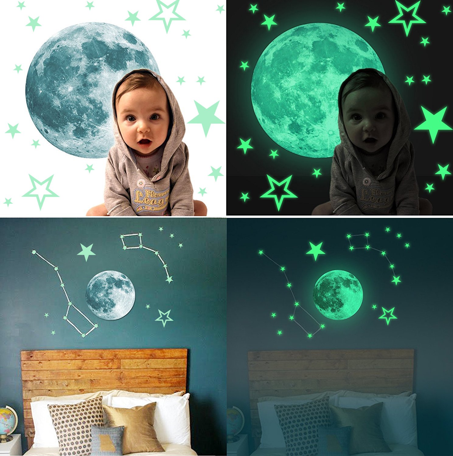 Marsway Kids Removable Moon Stars Glow in The Dark Sticker Night Luminous Room Wall Decal Stickers