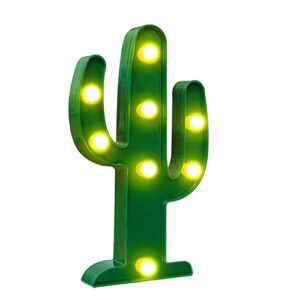 novelty place cactus marquee sign lights, warm white led lamp tropical green - living room, bedroom table & wall christmas decoration for kids & adults - battery powered 10 inches high