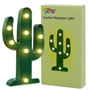 Novelty Place Cactus Marquee Sign Lights, Warm White LED Lamp Tropical Green - Living Room, Bedroom Table & Wall Christmas Decoration for Kids & Adults - Battery Powered 10 Inches High