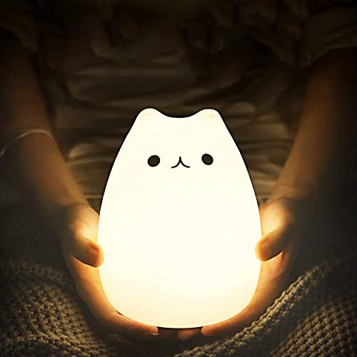 NeoJoy Cat Lamp, Remote Control Silicone Kitty Night Light for Kids Toddler Baby Girls Rechargeable Cute Kawaii Nightlight (Popurlarity Kitty)