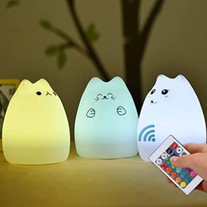 NeoJoy Cat Lamp, Remote Control Silicone Kitty Night Light for Kids Toddler Baby Girls Rechargeable Cute Kawaii Nightlight (Popurlarity Kitty)