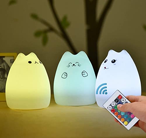 NeoJoy Cat Lamp, Remote Control Silicone Kitty Night Light for Kids Toddler Baby Girls Rechargeable Cute Kawaii Nightlight (Popurlarity Kitty)