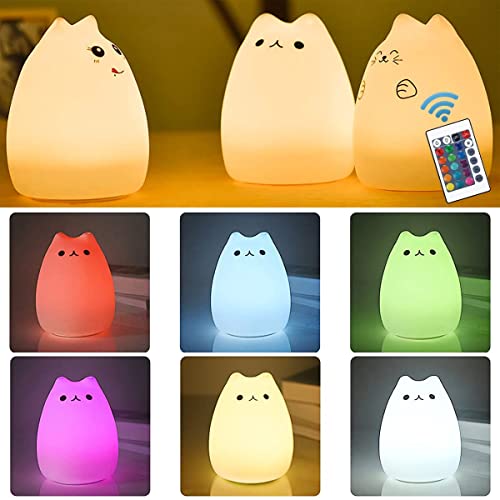 NeoJoy Cat Lamp, Remote Control Silicone Kitty Night Light for Kids Toddler Baby Girls Rechargeable Cute Kawaii Nightlight (Popurlarity Kitty)