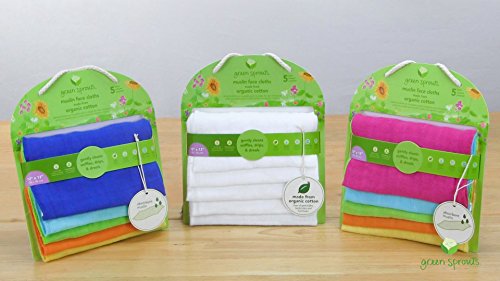 green sprouts Muslin Face Cloths Made from Organic Cotton (5-Pack), White Set