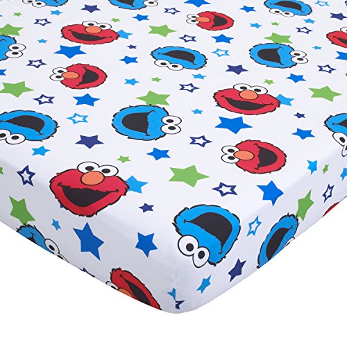 Sesame Street Awesome Buds Elmo/Cookie Monster 4 Piece Toddler Bed Set, Blue/Red/Green, 4 Piece Set