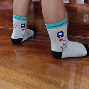 RATIVE Anti Skid Non Slip Slipper Cotton Crew Dress Socks With Grips For Baby Walker Toddlers Kids Boys 2T 3T (1-3T, 12-pairs/RB-71112)