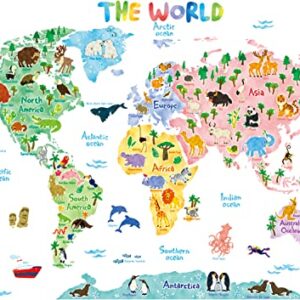 DECOWALL BS-1615S Animal World Map Kids Wall Stickers Wall Decals Peel and Stick Removable Wall Stickers for Kids Nursery Bedroom Living Room (Large) décor