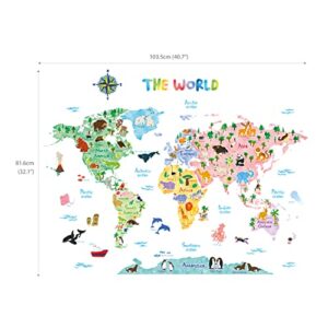 DECOWALL BS-1615S Animal World Map Kids Wall Stickers Wall Decals Peel and Stick Removable Wall Stickers for Kids Nursery Bedroom Living Room (Large) décor