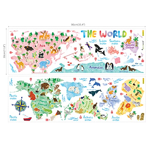 DECOWALL BS-1615S Animal World Map Kids Wall Stickers Wall Decals Peel and Stick Removable Wall Stickers for Kids Nursery Bedroom Living Room (Large) décor