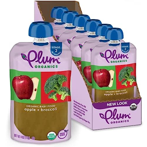 Plum Organics | Stage 2 | Organic Baby Food Meals [6+ Months] | Apple, & Broccoli | 4 Ounce Pouch (Pack Of 6)