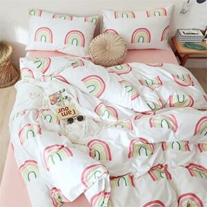 children cartoon rainbow duvet cover set cotton 100 3 piece twin toddler bedding sets for girls kids baby crib quilt cover, twin