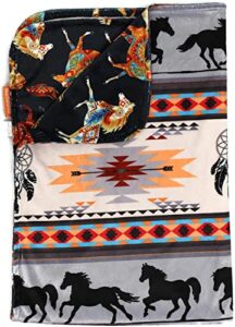 dear baby gear baby blanket- double layer minky blanket- reversible gender neutral baby blankets- nursery blanket for baby- faux quilt soft baby blanket- southwestern tribal horses print- 38x29