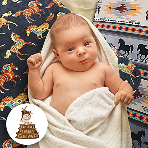 Dear Baby Gear Baby Blanket- Double Layer Minky Blanket- Reversible Gender Neutral Baby Blankets- Nursery Blanket for Baby- Faux Quilt Soft Baby Blanket- Southwestern Tribal Horses Print- 38x29