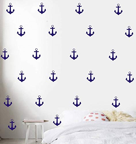 Set of 48 Anchor Pattern Wall Sticker Vinyl Sailing Nautical Wall Decal- Kids Boys Room Interior Home Decoration Mural (Dark Blue 55x78mm)