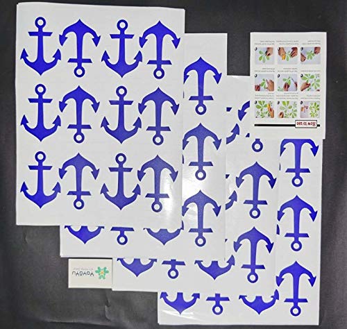 Set of 48 Anchor Pattern Wall Sticker Vinyl Sailing Nautical Wall Decal- Kids Boys Room Interior Home Decoration Mural (Dark Blue 55x78mm)