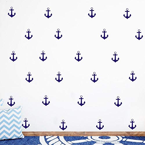 Set of 48 Anchor Pattern Wall Sticker Vinyl Sailing Nautical Wall Decal- Kids Boys Room Interior Home Decoration Mural (Dark Blue 55x78mm)