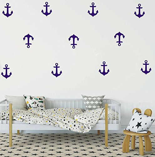 Set of 48 Anchor Pattern Wall Sticker Vinyl Sailing Nautical Wall Decal- Kids Boys Room Interior Home Decoration Mural (Dark Blue 55x78mm)