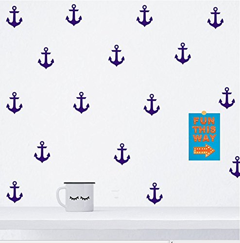 Set of 48 Anchor Pattern Wall Sticker Vinyl Sailing Nautical Wall Decal- Kids Boys Room Interior Home Decoration Mural (Dark Blue 55x78mm)