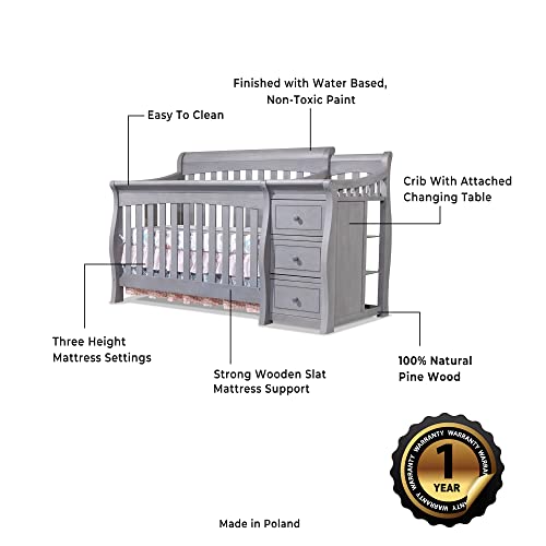 Sorelle Furniture Princeton Elite Crib and Changer Classic -in- Convertible Diaper Changing Table Made of Pine Wood Non-Toxic Wooden Baby Bed Toddler Childs Daybed Full-Size Nursery - Weathered Grey