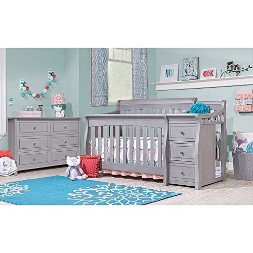 Sorelle Furniture Princeton Elite Crib and Changer Classic -in- Convertible Diaper Changing Table Made of Pine Wood Non-Toxic Wooden Baby Bed Toddler Childs Daybed Full-Size Nursery - Weathered Grey