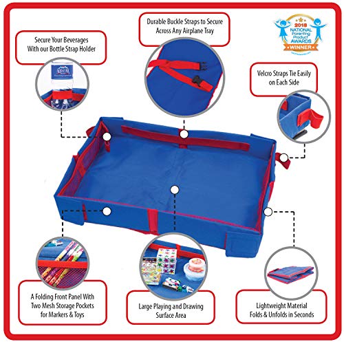 Fun N' Fly Foldable Travel Tray - Blue Red Portable Durable Kids, Toddler, Baby Play Space and Snack Desk for Airplane Travel by FunnFly