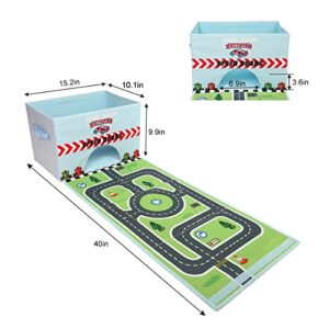 Livememory Toy Car Garage - Toy Car Parking Lot Toy Car Box for Boys with Car Rug Play Mat (Not Included Cars)