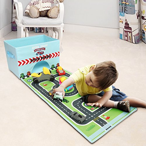 Livememory Toy Car Garage - Toy Car Parking Lot Toy Car Box for Boys with Car Rug Play Mat (Not Included Cars)