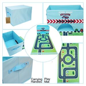 Livememory Toy Car Garage - Toy Car Parking Lot Toy Car Box for Boys with Car Rug Play Mat (Not Included Cars)