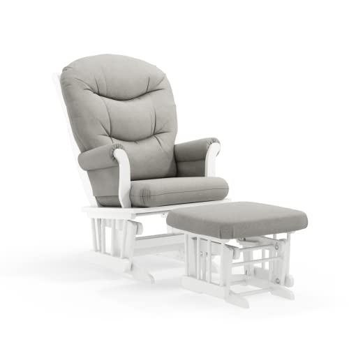 Dutailier Adele 0337 Wood Glider Chair and Ottoman, White/Light Grey