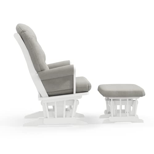 Dutailier Adele 0337 Wood Glider Chair and Ottoman, White/Light Grey