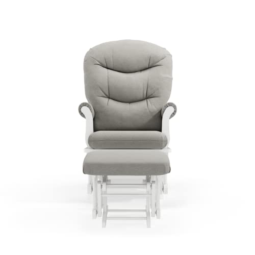 Dutailier Adele 0337 Wood Glider Chair and Ottoman, White/Light Grey