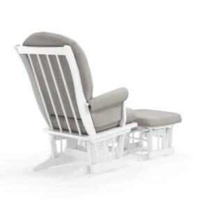 Dutailier Adele 0337 Wood Glider Chair and Ottoman, White/Light Grey