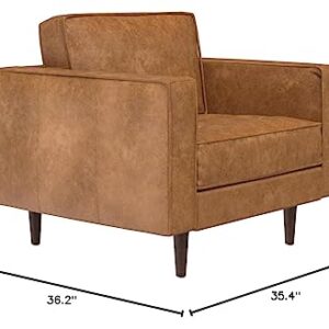 Amazon Brand – Rivet Aiden Mid-Century Modern Tufted Leather Accent Chair (35.4"W) - Cognac Leather