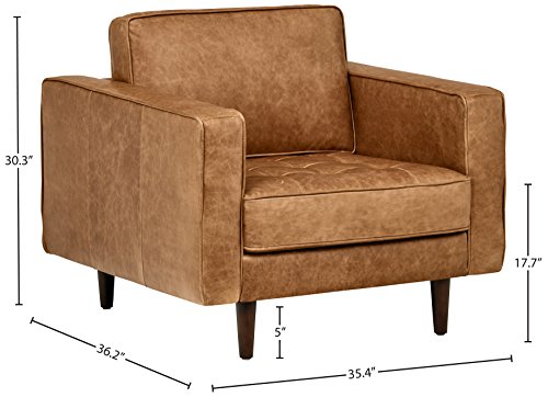 Amazon Brand – Rivet Aiden Mid-Century Modern Tufted Leather Accent Chair (35.4"W) - Cognac Leather