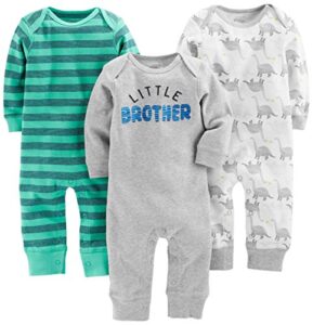 simple joys by carter's baby boys' jumpsuits, pack of 3, green stripe/grey/dinosaur, 3-6 months