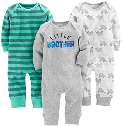 Simple Joys by Carter's Baby Boys' Jumpsuits, Pack of 3, Green Stripe/Grey/Dinosaur, 3-6 Months