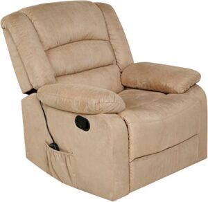 relaxzen longstreet rocker recliner with massage, heat and dual usb ports,microfiber, beige