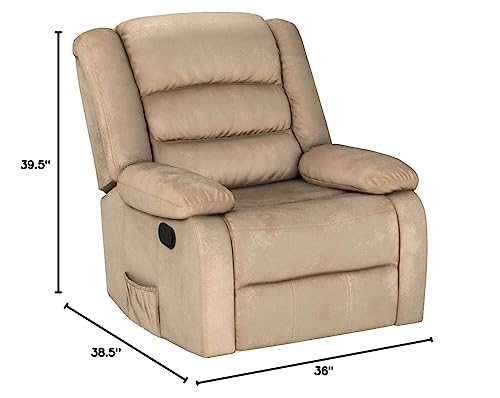 Relaxzen Longstreet Rocker Recliner with Massage, Heat and Dual USB Ports,Microfiber, Beige