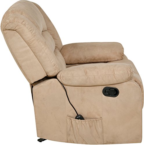 Relaxzen Longstreet Rocker Recliner with Massage, Heat and Dual USB Ports,Microfiber, Beige