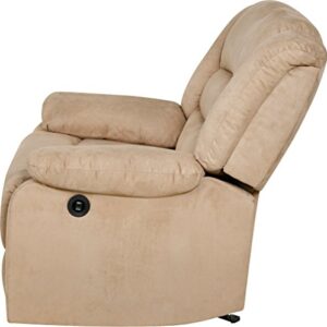 Relaxzen Longstreet Rocker Recliner with Massage, Heat and Dual USB Ports,Microfiber, Beige