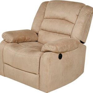 Relaxzen Longstreet Rocker Recliner with Massage, Heat and Dual USB Ports,Microfiber, Beige